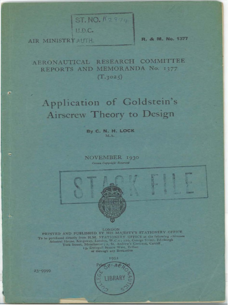 1930 - Application of Goldstein's Airscrew Theory To Design | PDF ...