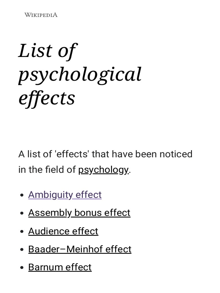 List of Psychological Effects - Wikipedia | PDF