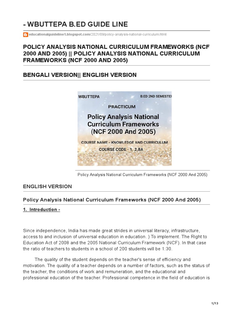 Wbuttepa Bed Guide Line | PDF | Curriculum | Learning