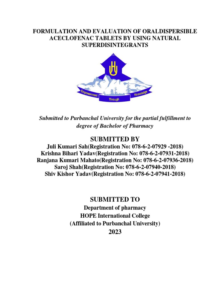 Formulation And Evaluation Of Oral Dispersible Aceclofenac Tablets By Using Natural