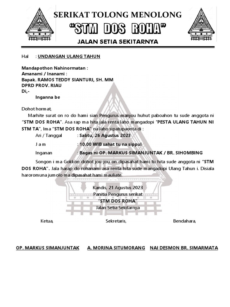 STM "STM Dos Roha" (Undangan Ulang Tahun 2023) | PDF