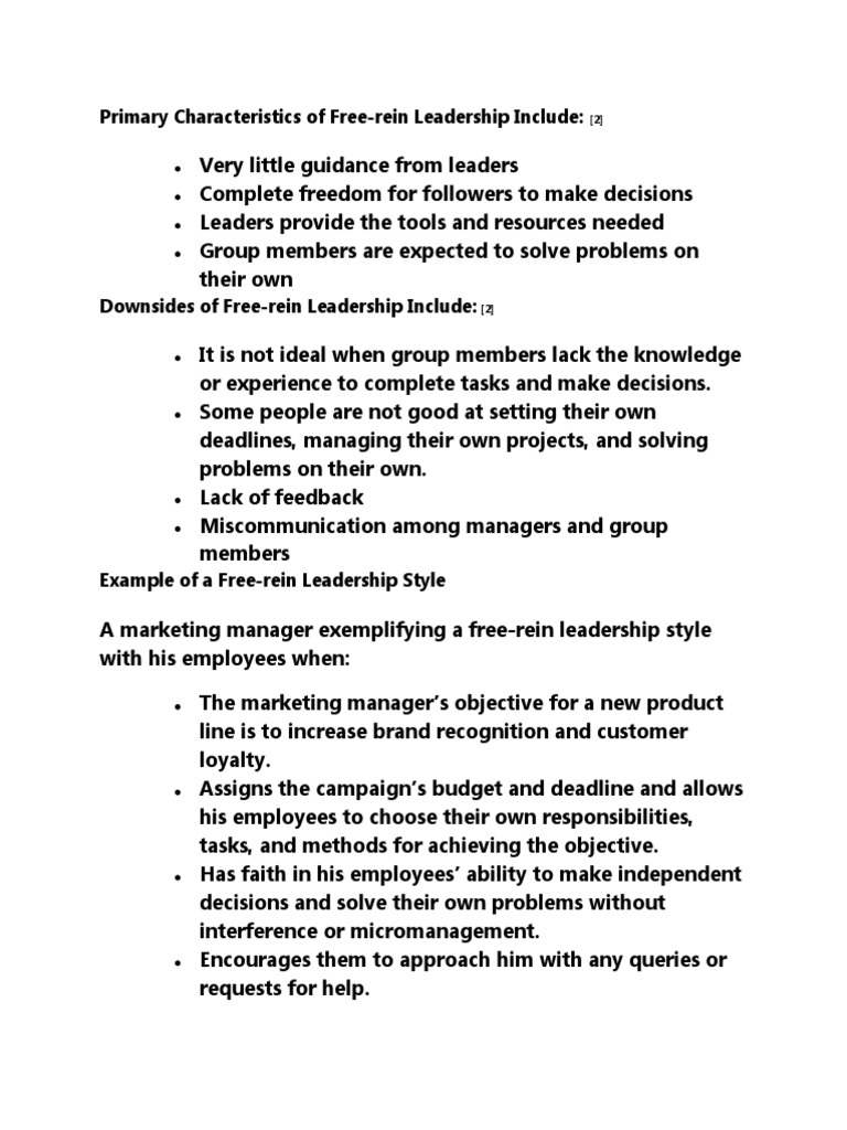 Primary Characteristics of Free Rein Leadership | PDF