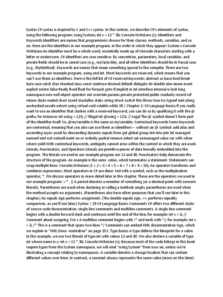 Syntax C | PDF | C Sharp (Programming Language) | Reserved Word Syntax C | PDF | C Sharp (Programming Language) | Reserved Word