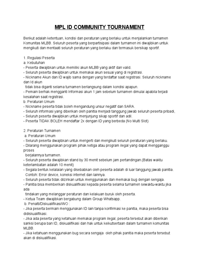 Aturan Turnamen Komunitas MLBB | PDF