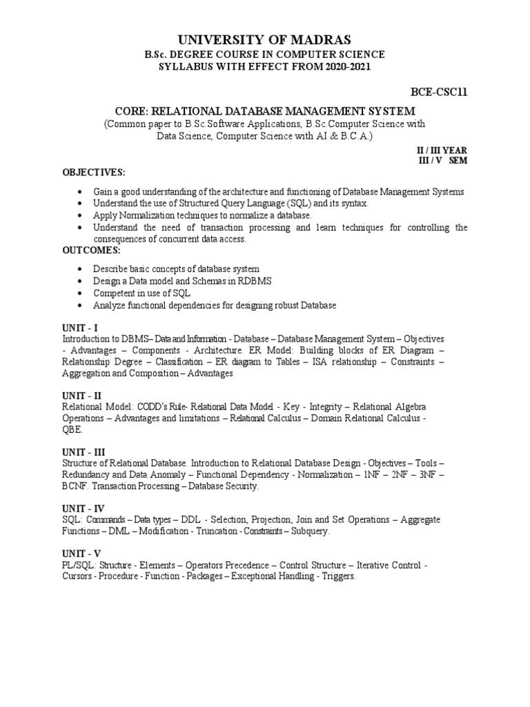 Rdbms Syllabus | PDF | Art | Computers