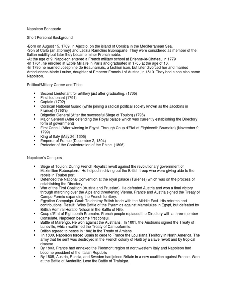 Napoleon Bonaparte | PDF | Napoleon | Former Empires Of Europe