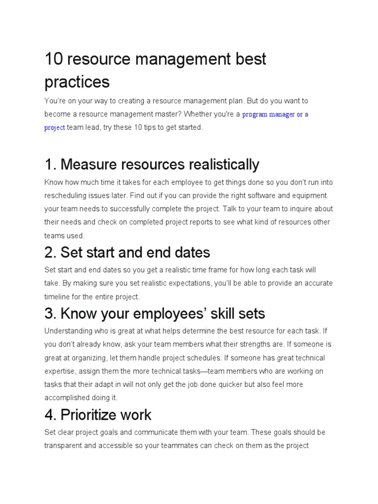 10 Resource Management Best Practices | PDF | Project Management | Cognitive Science