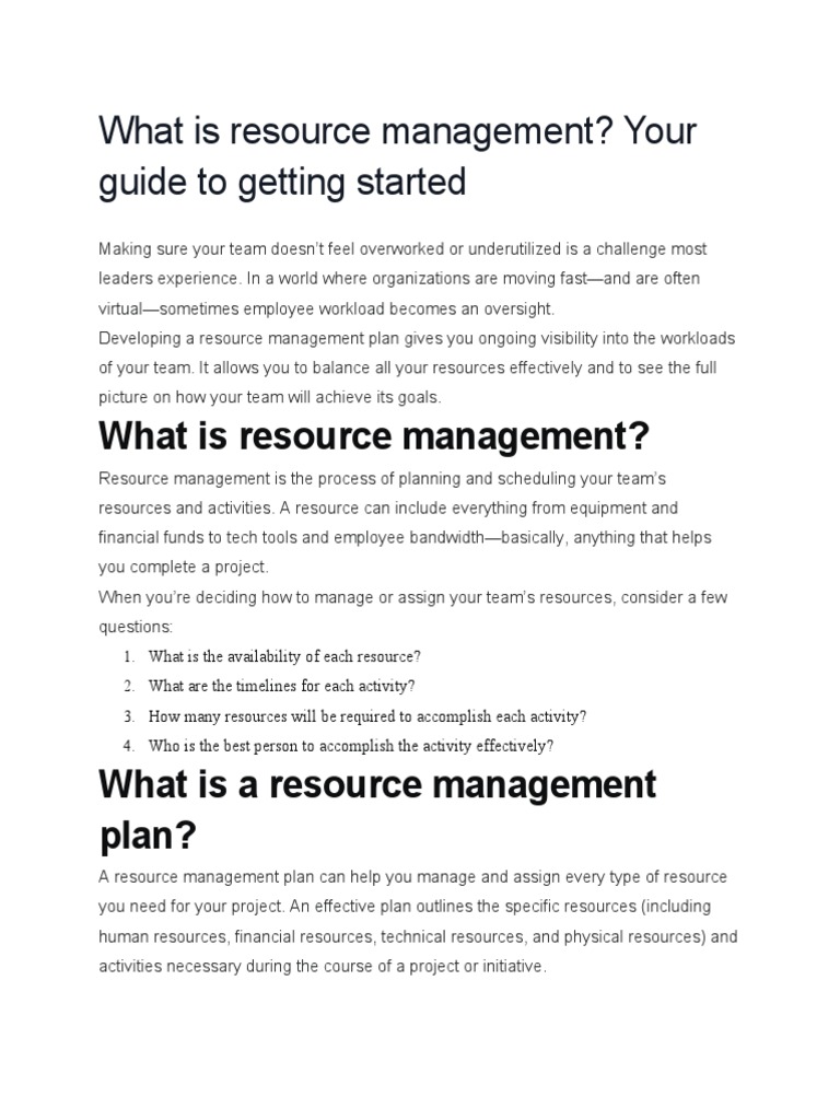 What Is Resource Management | PDF | Resource | Workload