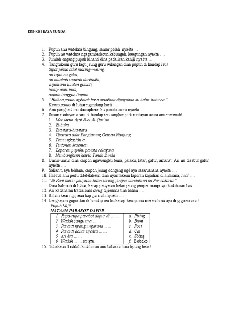 Kisi-Kisi Pat Untuk Siswa Kelas 8 2023 | PDF