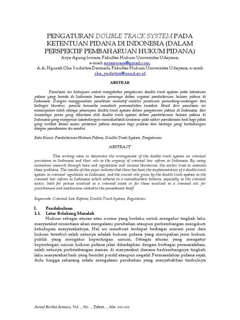 Pengaturan Double Track System Pada Ketentuan Pidana Di Indonesia ...