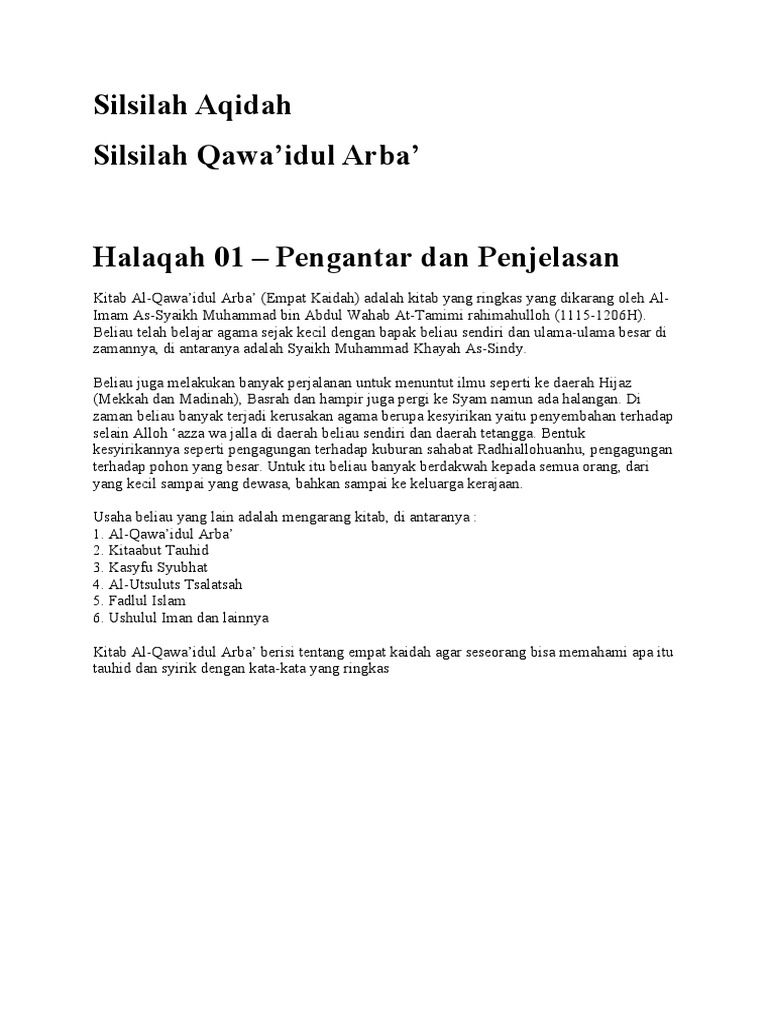 Halaqah Silsilah Aqidah Qawa'idul Arba' (1-25) | PDF | Agama ...