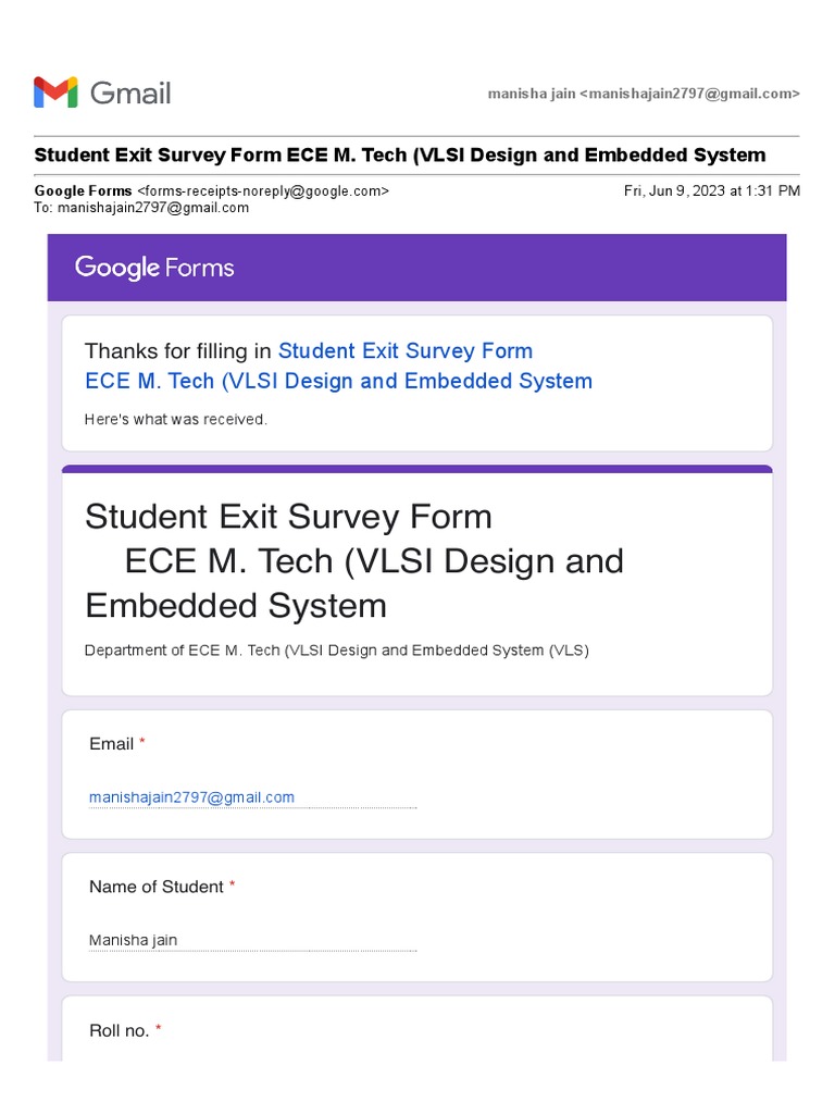 ECE M.Tech VLSI Exit Survey Form | PDF | Curriculum | Mentorship