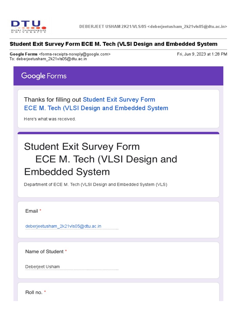 Student Exit Survey Form ECE M. Tech (VLSI Design An | PDF
