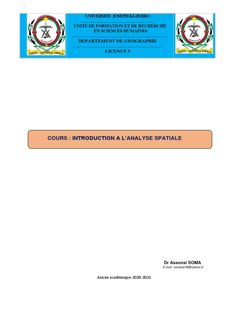Cours - Introduction À L'analyse Spatiale | PDF