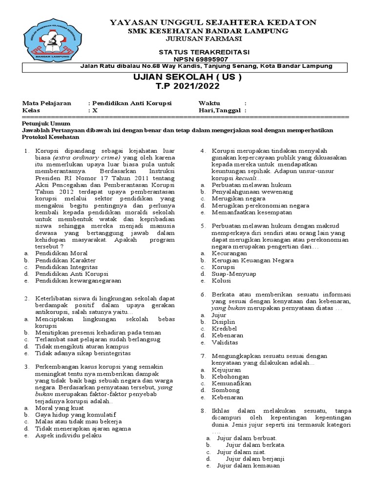 Uas Pak KLS X New SMT 2 | PDF