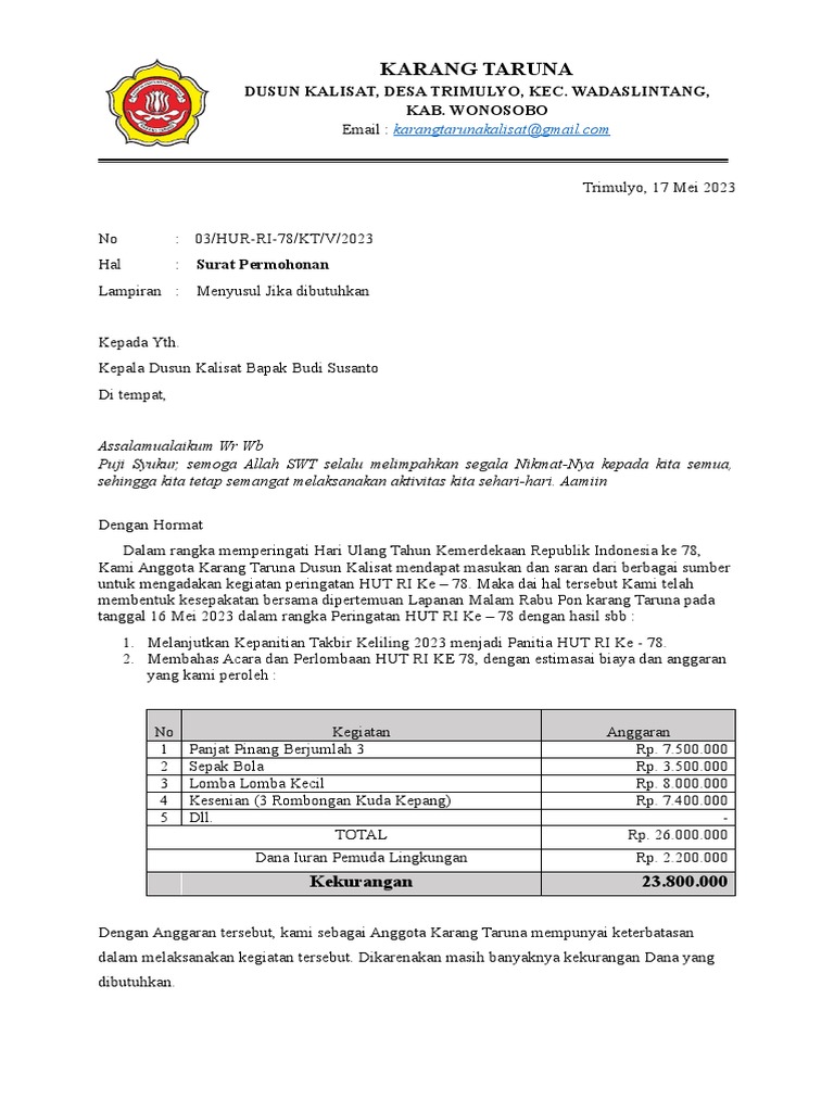 Surat Permohonan Bantuan | PDF