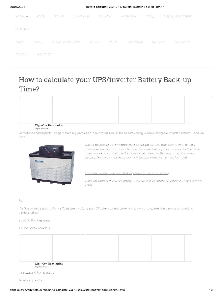 UPS - Inverter Battery Back-Up Time | PDF
