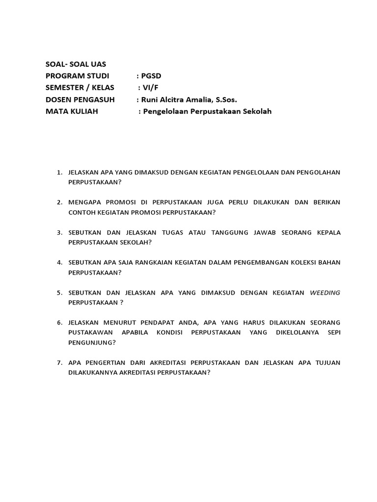 Uas Pengelolaan Perpus Meriyana Sunyoto 190141735 | PDF