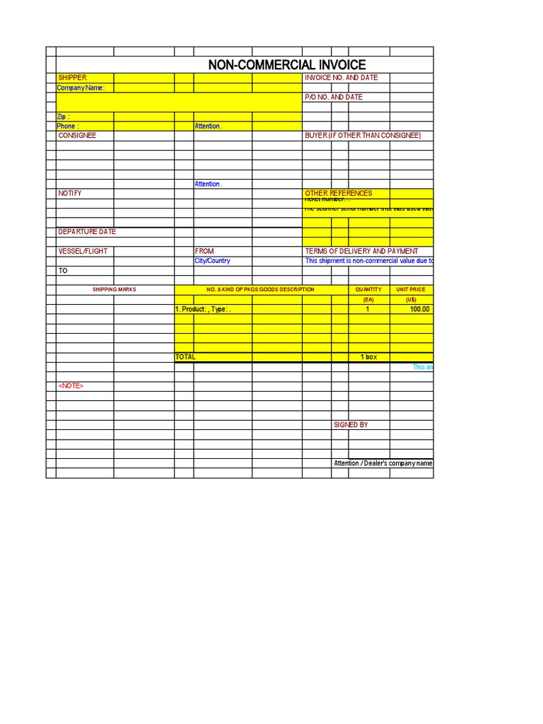 Non-Commercial Invoice Template Cable | PDF