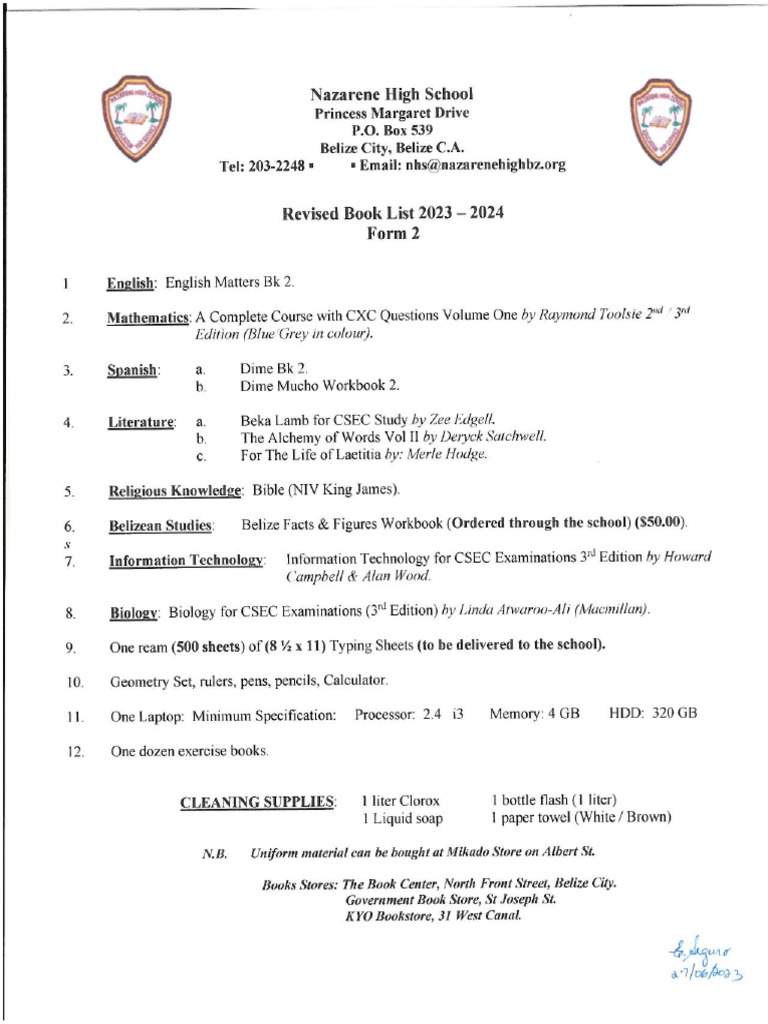 Second Form Book List | PDF