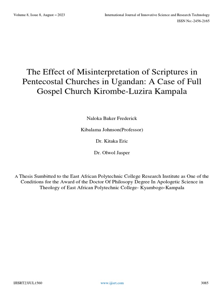 The Effect of Misinterpretation of Scriptures in Pentecostal Churches ...