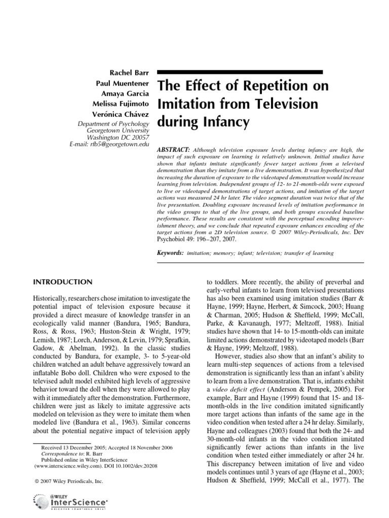 The Effect of Repetition On Imitation From Television During Infancy ...