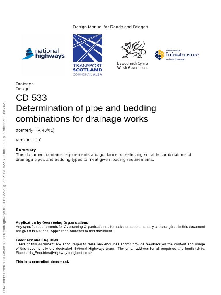 CD 533 Determination of Pipe and Bedding Combinations For Drainage ...