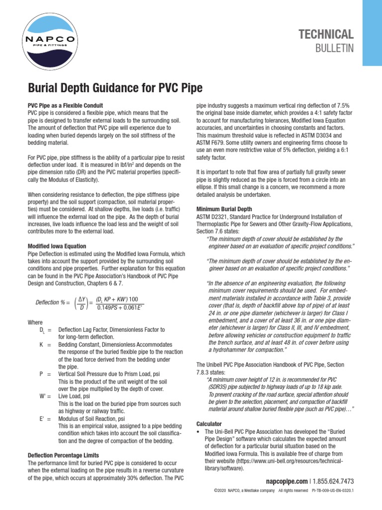 PVC Pipe Burial Depth Guidelines | PDF | Stiffness | Pipe (Fluid ...