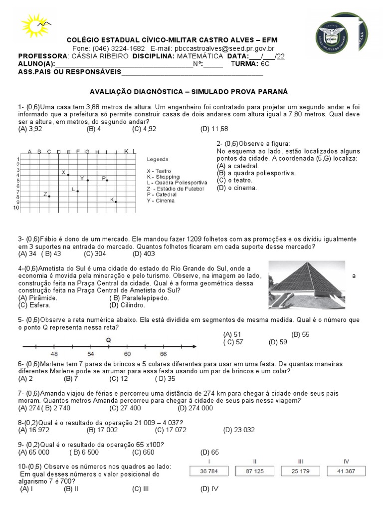 Simulado Prova Paraná Sexto Ano | PDF