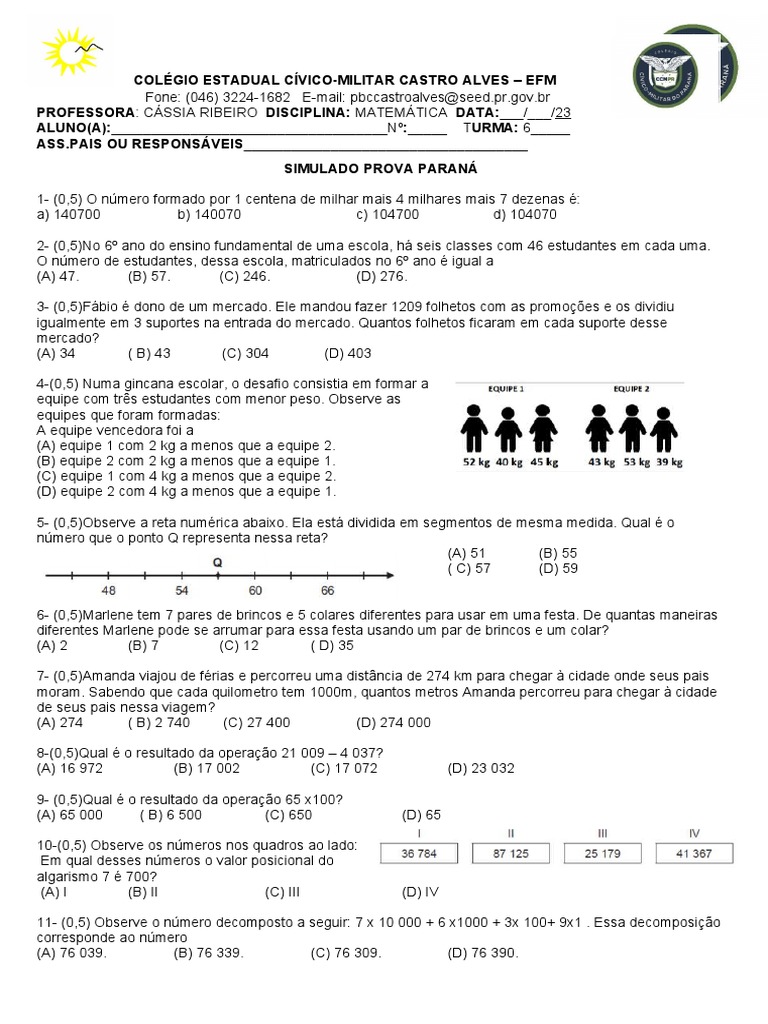 Simulado Prova Paraná Sexto Ano 23 | PDF