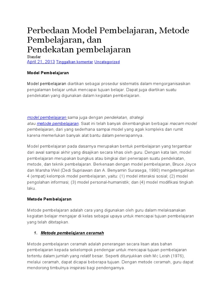 Model, Metode, dan Pendekatan Pembelajaran | PDF