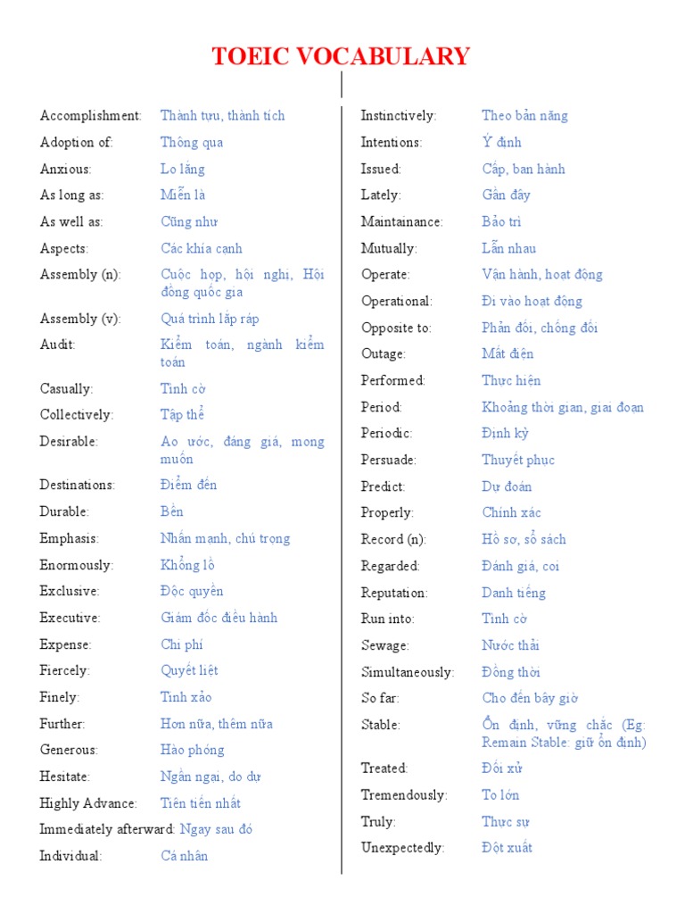 Toeic Vocabulary | PDF