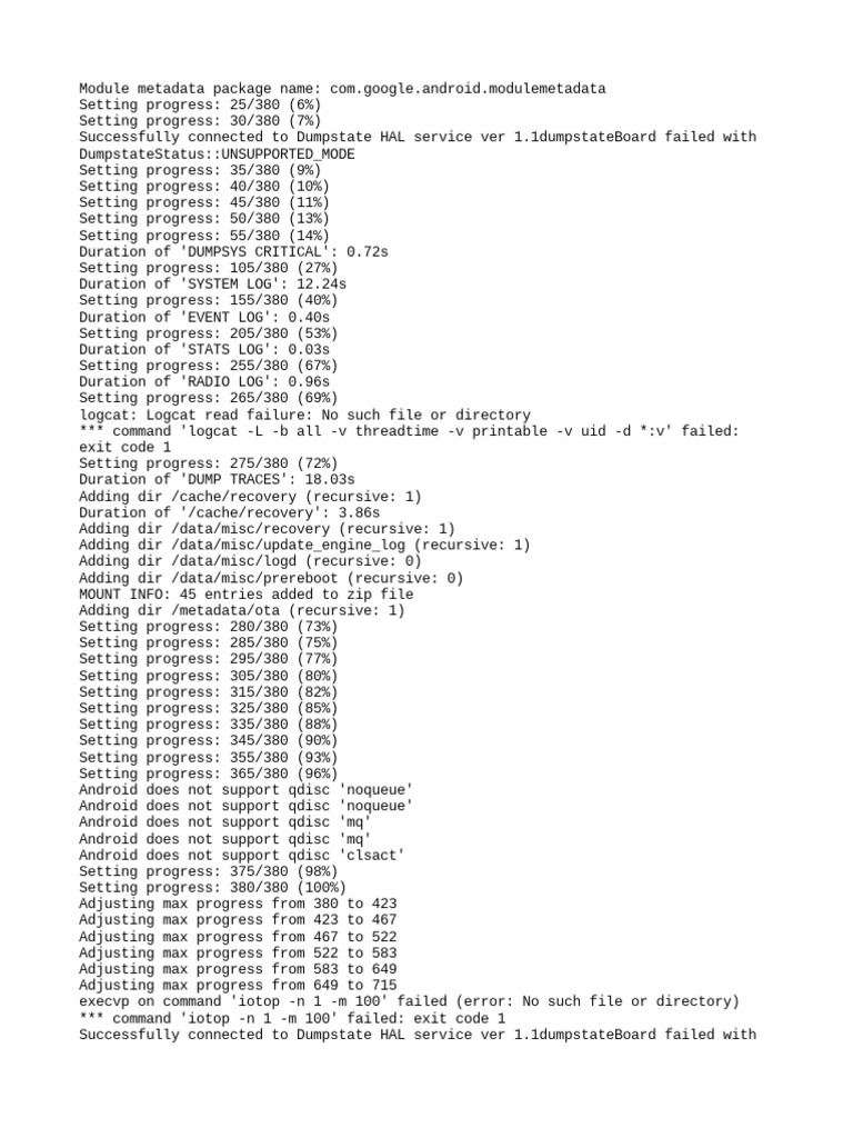 Android Dumpstate Progress Report | PDF | Directory (Computing) | Utility Software
