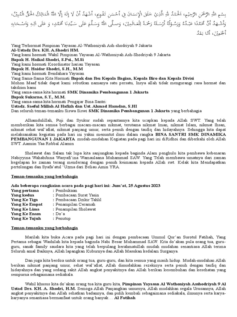 Teks MC Kegiatan Bina Santri | PDF