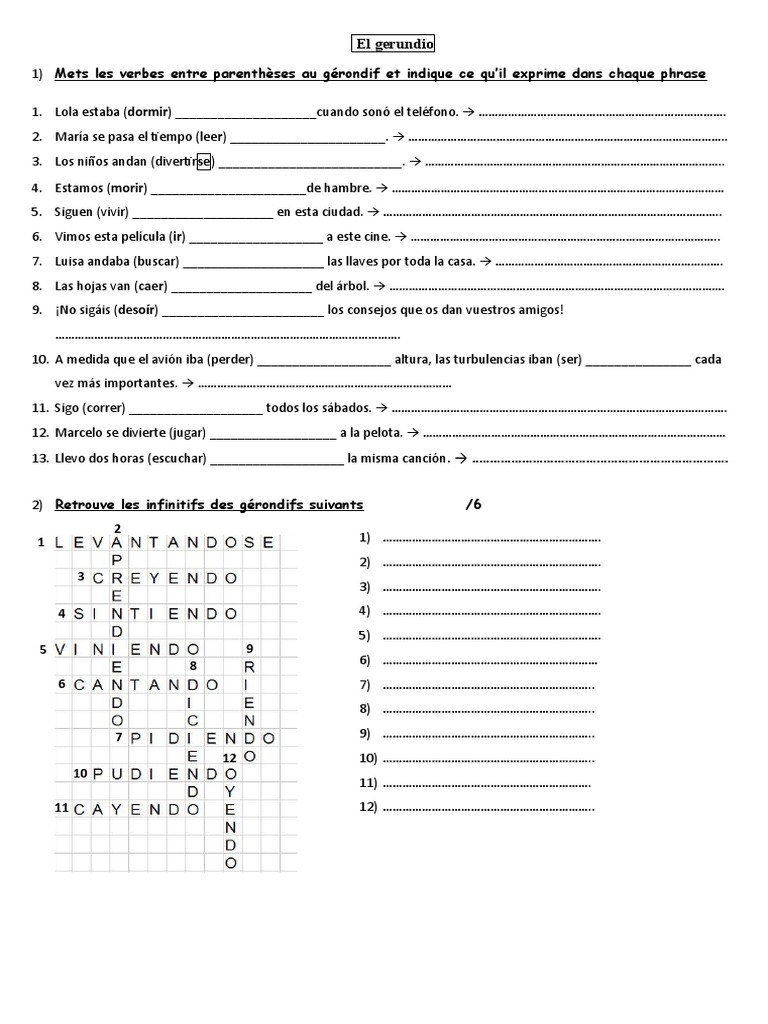 Exercices Gérondif | PDF | Ajedrez