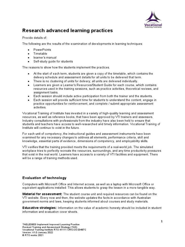 Revised Training and Assessment Strategy (TAS) - Template | PDF ...