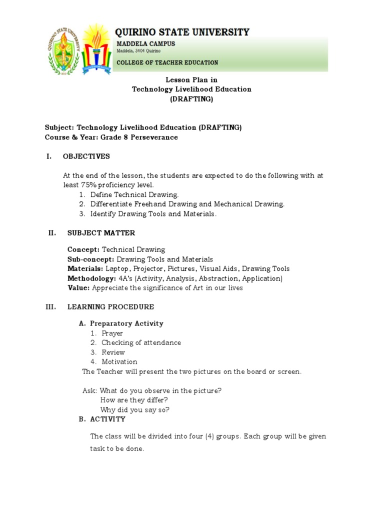 Lesson Plan in Drafting G8 2 | PDF | Technical Drawing | Drawing