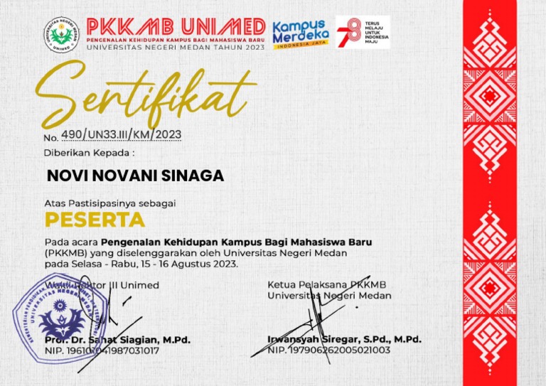 Sertifikat PKKMB Unimed | PDF