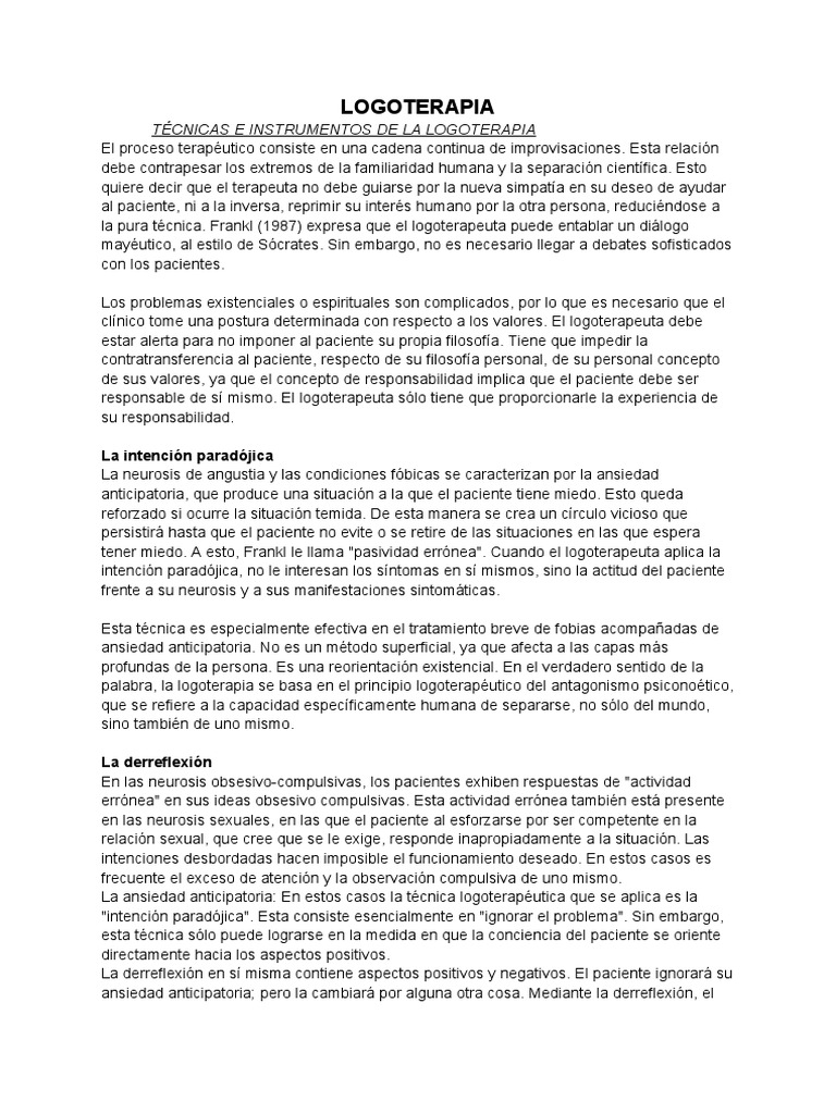 Técnicas de Logoterapia: Intención y Derreflexión | PDF | Significado de la vida | Neurosis