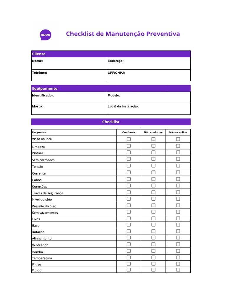 Modelo de Checklist de Manutenção Preventiva | PDF