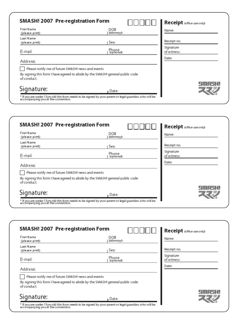 SMASH! 2007 Pre-registration Form | PDF