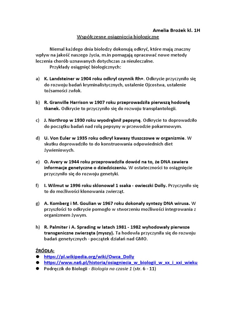 Współczesne Osiągnięcia Biologiczne | PDF