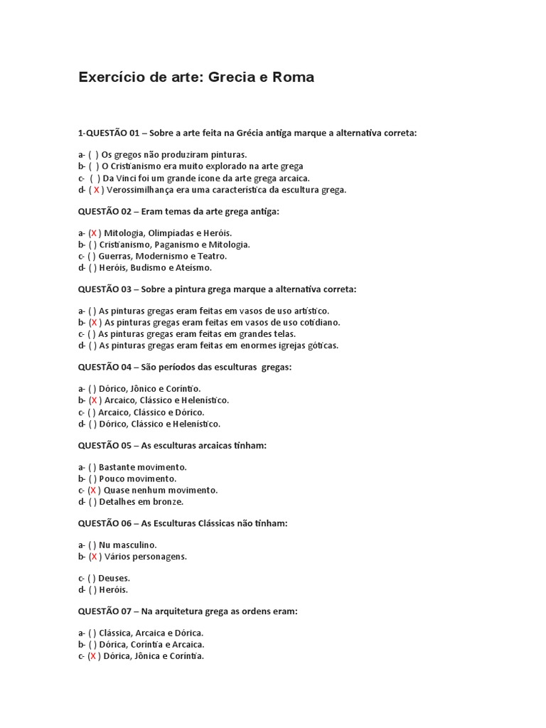 Atividade Sobre ARTE GREGA | PDF | Roma Antiga | Grécia