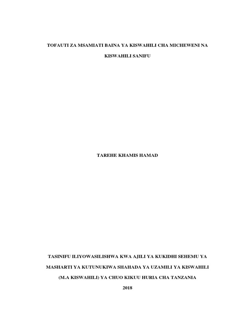 Tasinifu Ya Tarehe Khamis Hamad | PDF