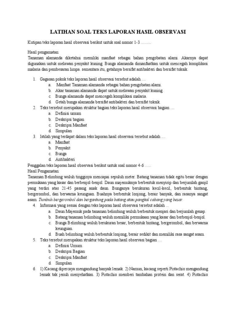 Latihan Soal Teks Laporan Hasil Observasi-1 | PDF