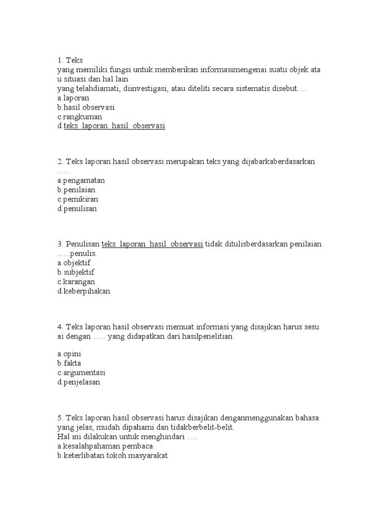 Contoh Teks Laporan Hasil Observasi | PDF