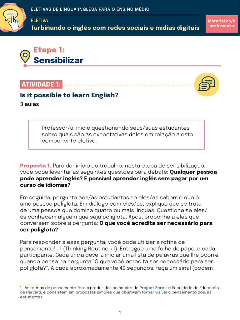 Eletiva1 EM TurbinandoIngles Material Do Professor Reuna | PDF | Aprendizado | Multilinguismo