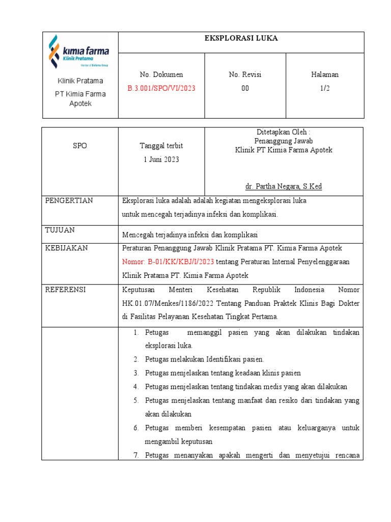 Sop Eksplorasi Luka | PDF