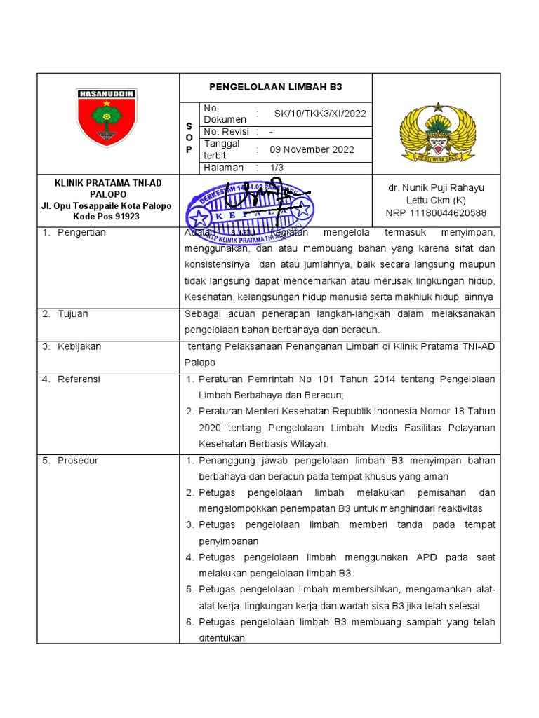 3. SOP PENGELOLAAN LIMBAH B3 | PDF