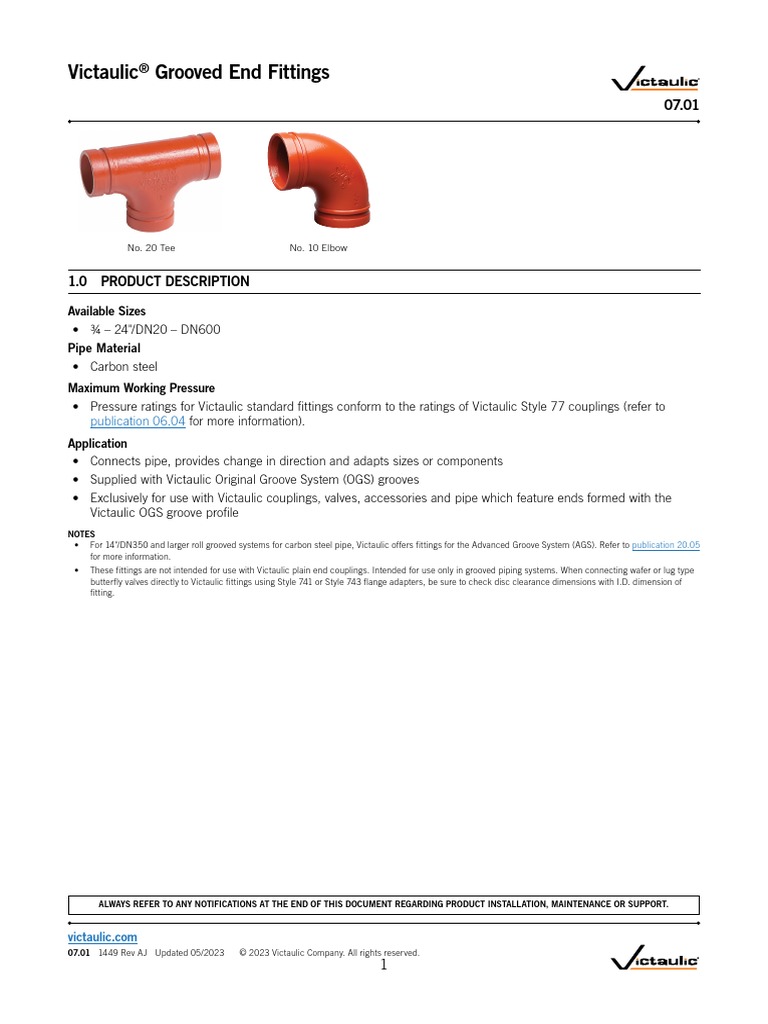 Victaulic Grooved End Fittings: 1.0 Product Description | PDF